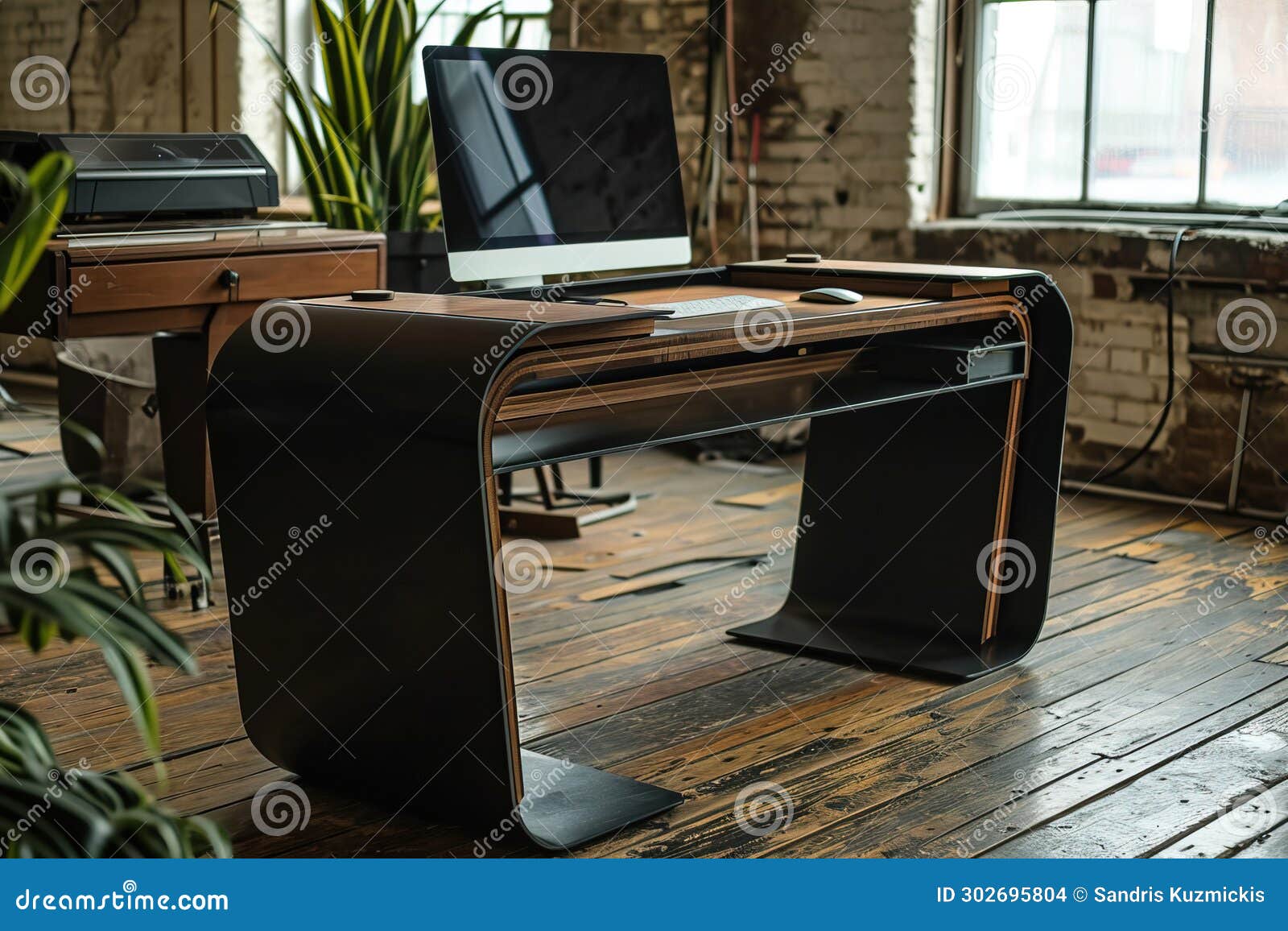 A Modern Wooden Computer Table. Generative AI Stock Illustration ...