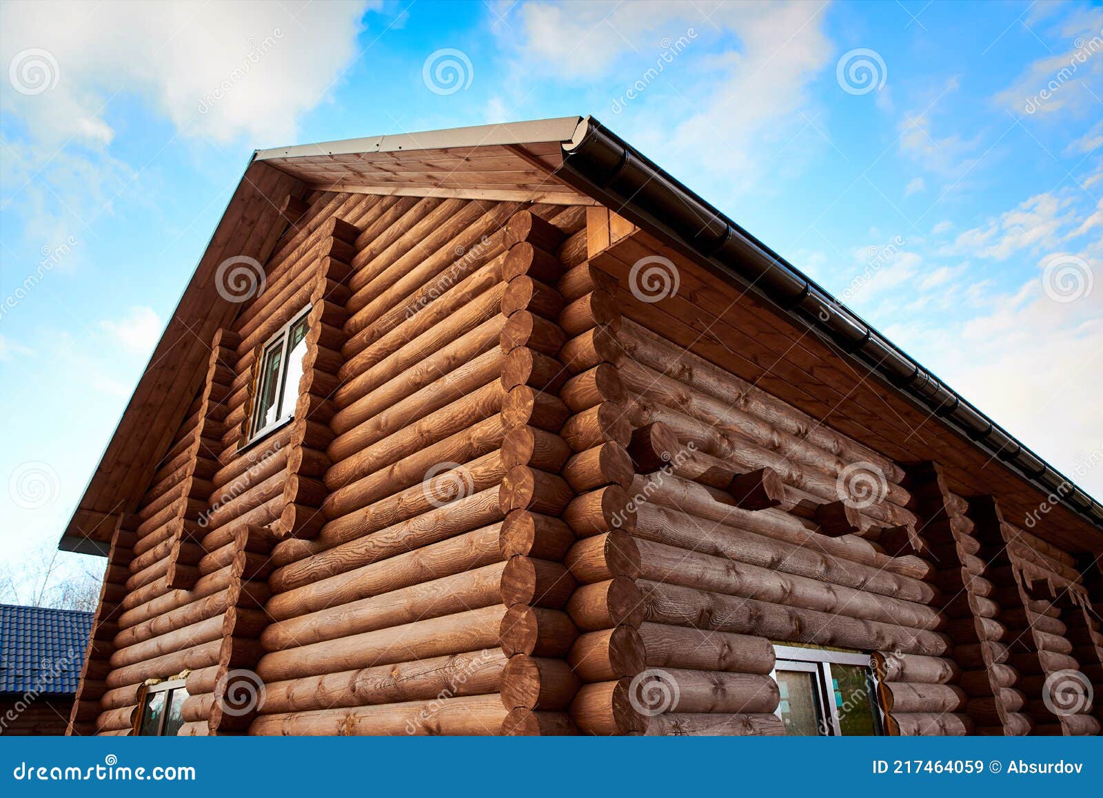 Modern Wooden House Made Round Logs Stock Image - Image of natural ...