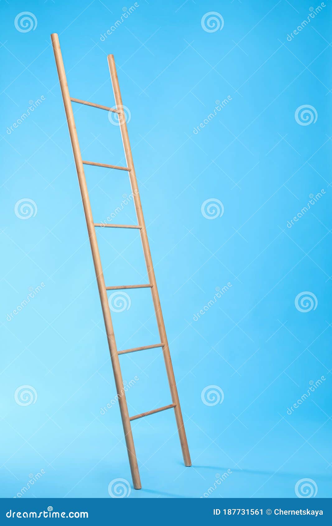 Modern Wooden Ladder on Blue Background Stock Image - Image of design ...