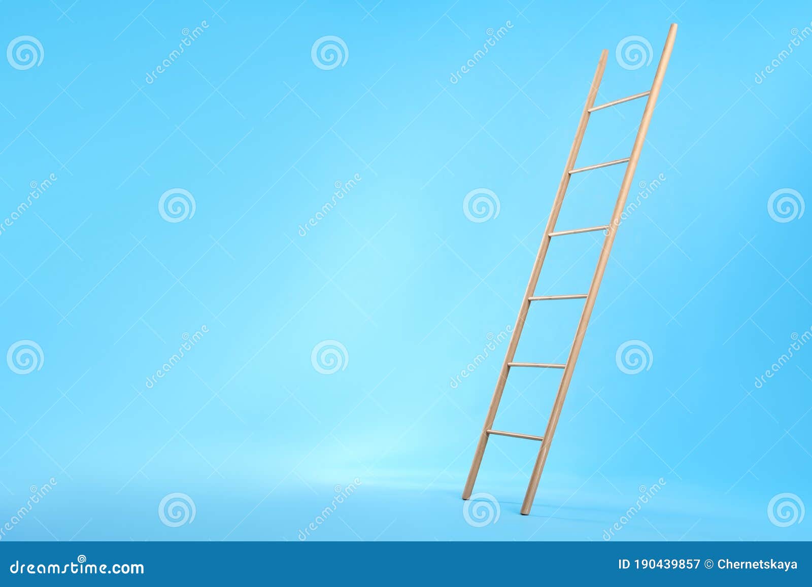 Modern Wooden Ladder on Blue Background. Space for Text Stock Image ...
