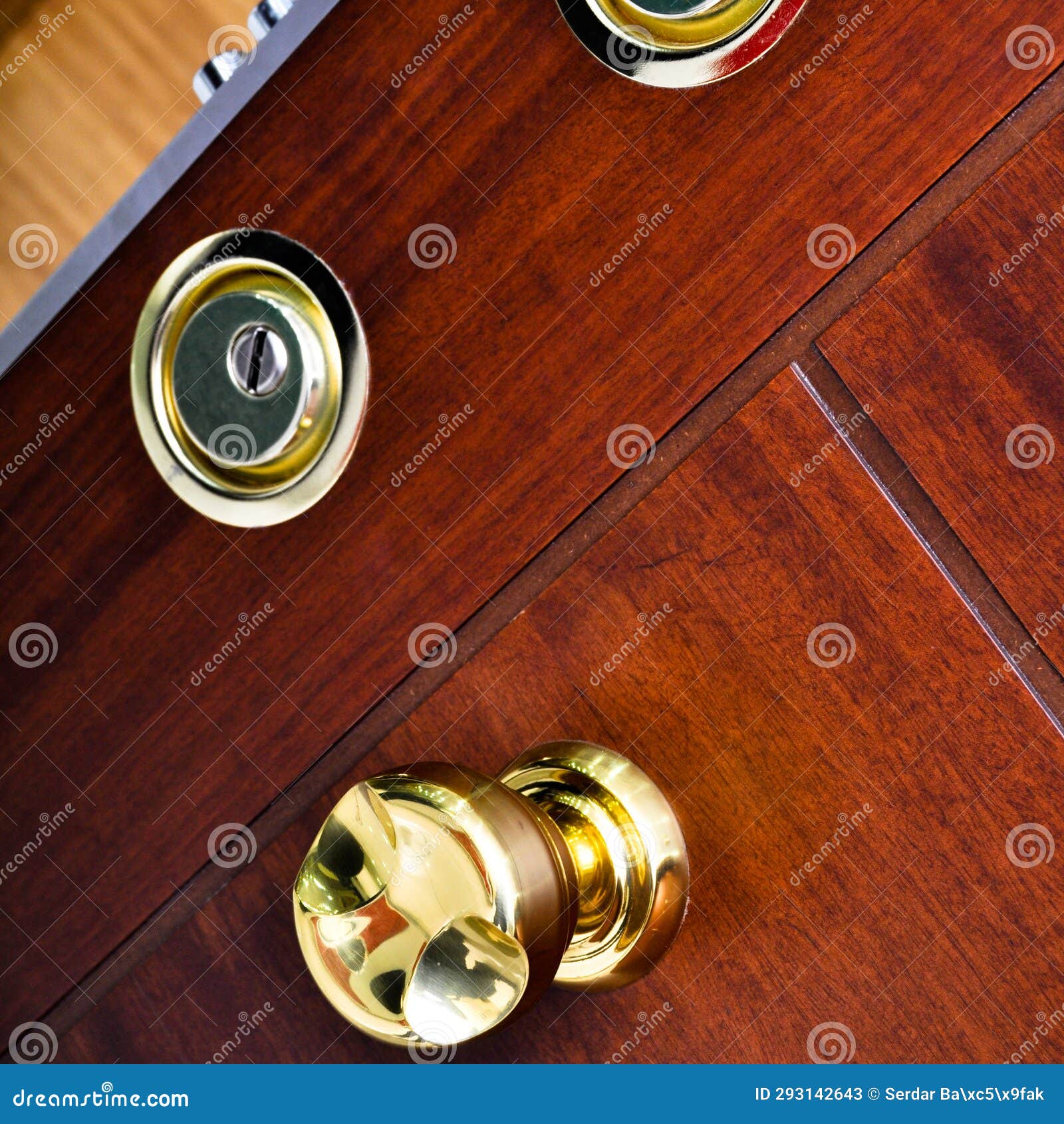 Modern Wooden Looking Steel Door, Security Lock System Stock Image ...