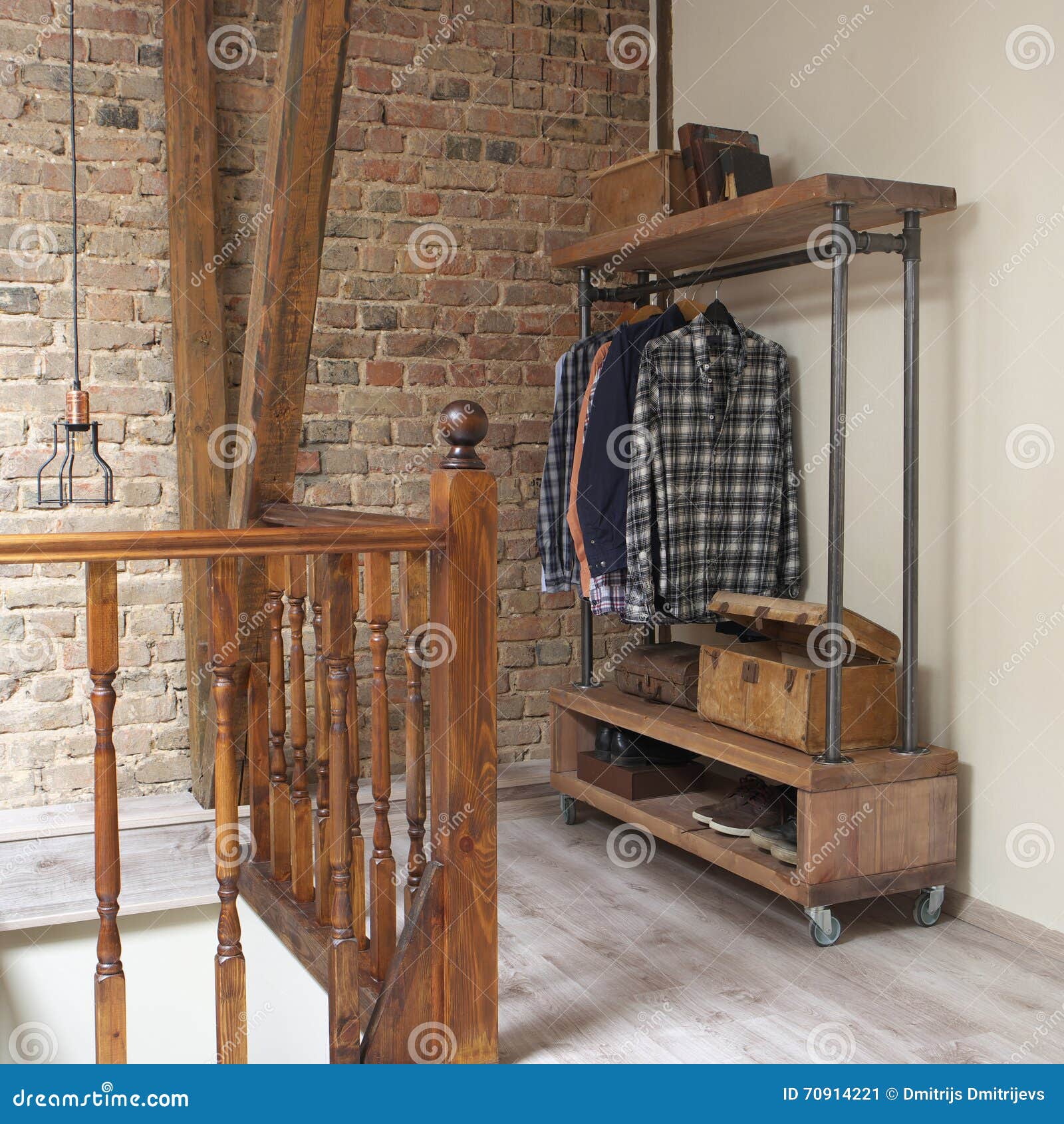Modern Wooden Rack in the Loft Interior Stock Image - Image of room ...