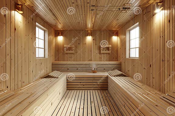 Modern Wooden Sauna Interior Design Stock Illustration - Illustration ...
