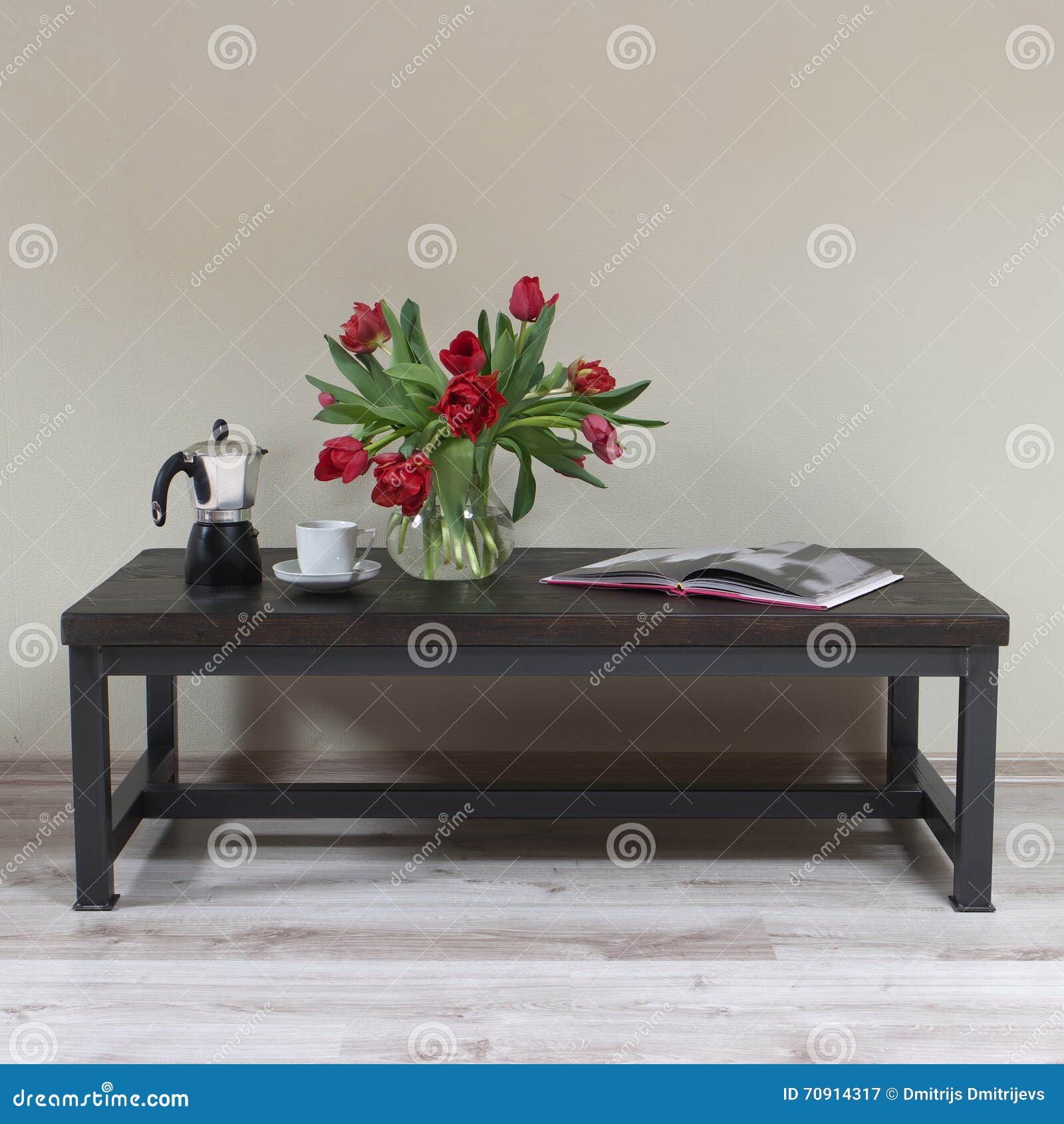 Modern Wooden Table in the Loft Interior Stock Image - Image of retro ...