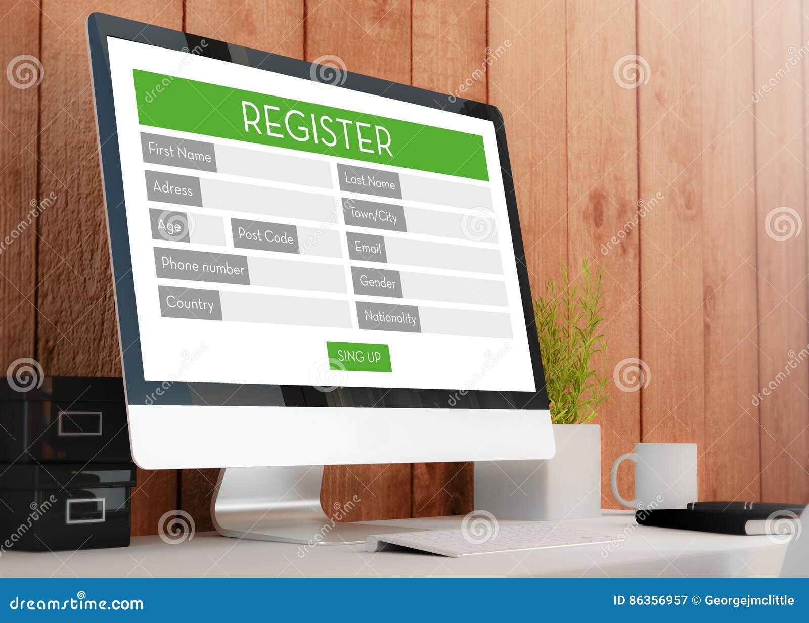Modern Workspace with Registration Form Stock Image - Image of data ...