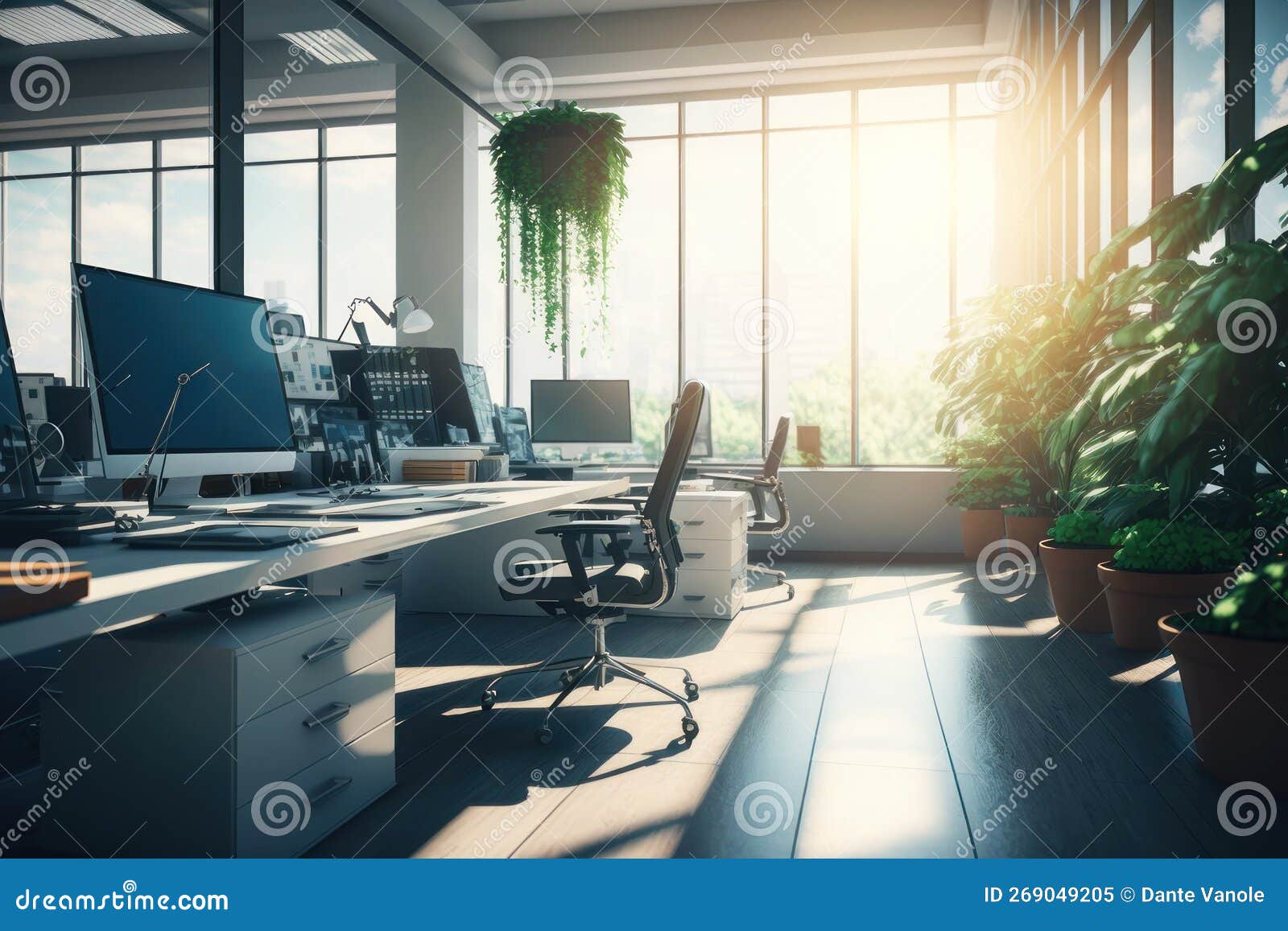 Modern Work Environment with Plants Bright Sunny Interior Shot with ...