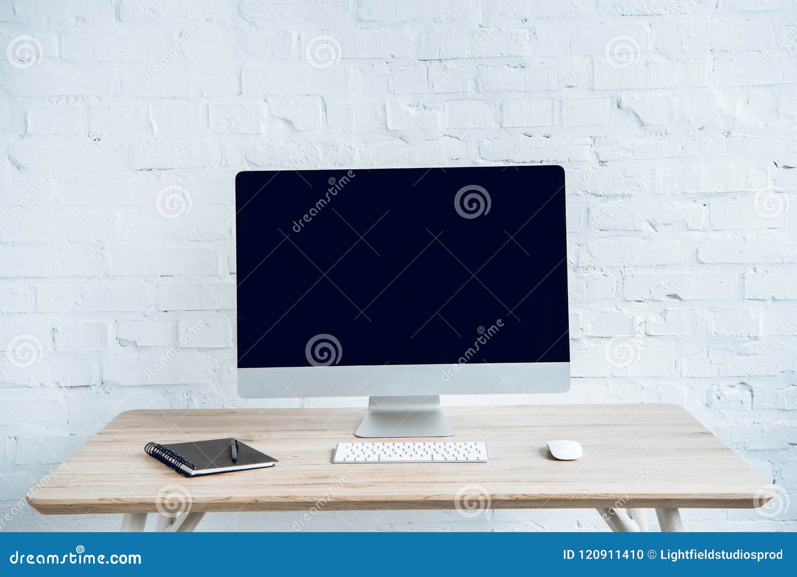 Modern Work Space with Computer Screen and Keyboard Stock Photo - Image ...