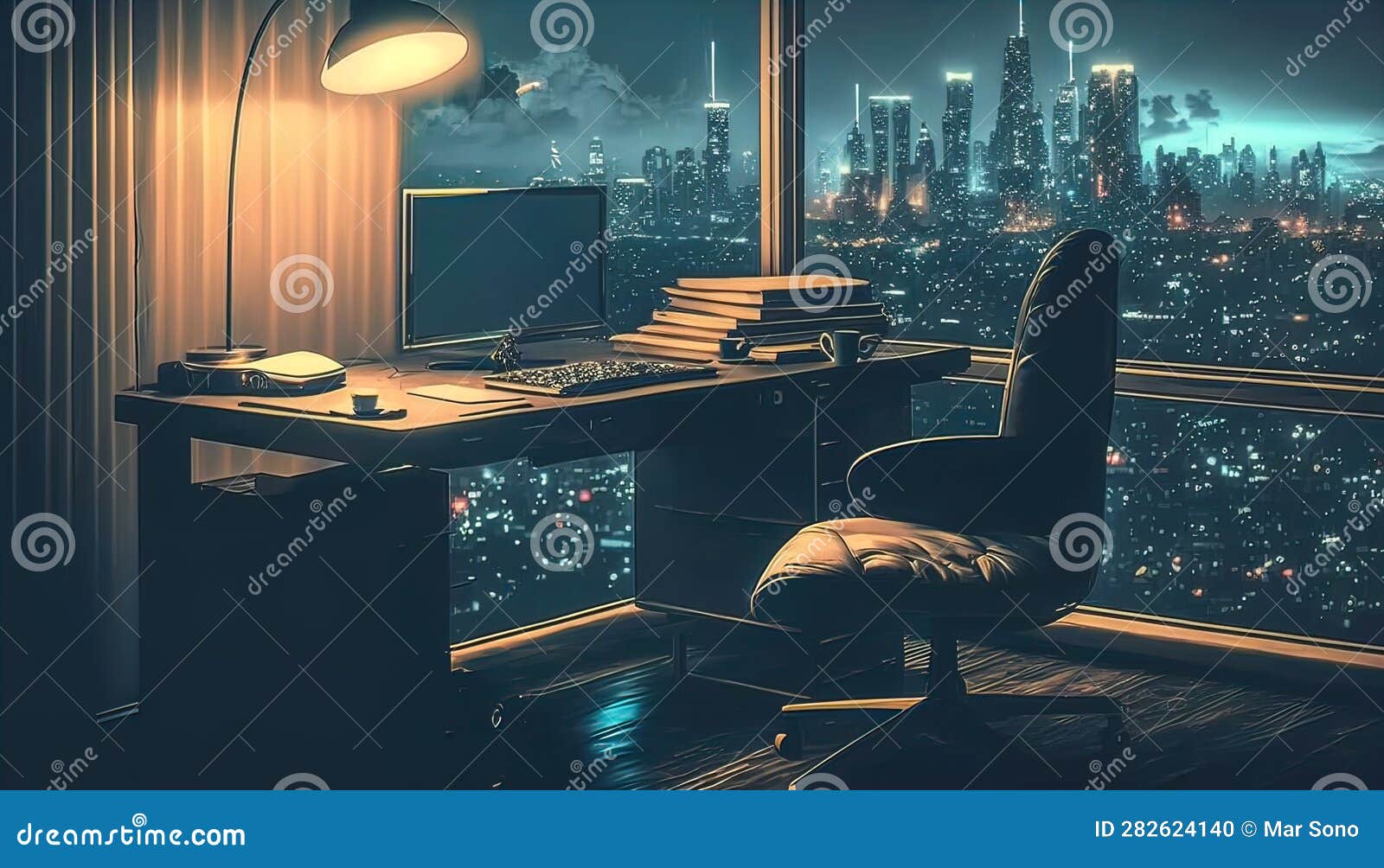Modern Work Space with Computer on the Table Generate AI Stock ...