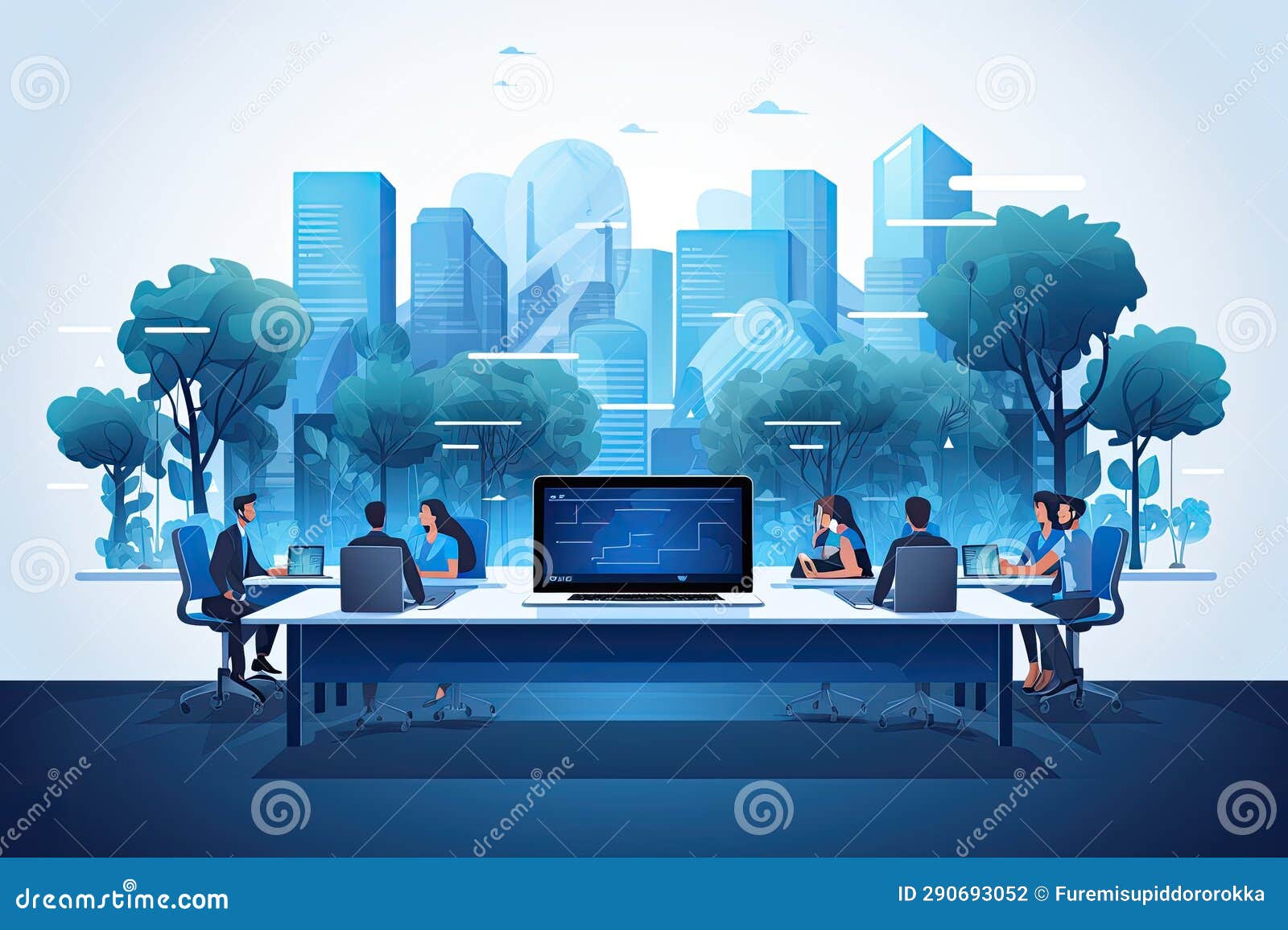 Modern Workflow Business People in a Meeting with Laptops and Documents ...