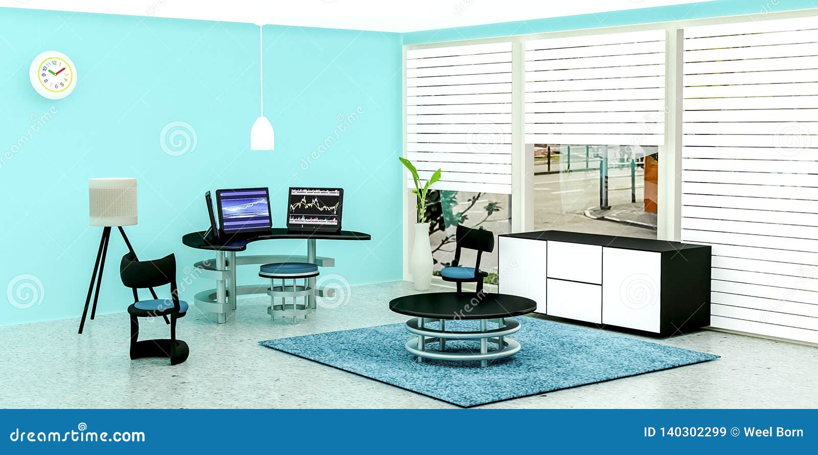 Modern Working Room Interior Stock Illustration - Illustration of ...