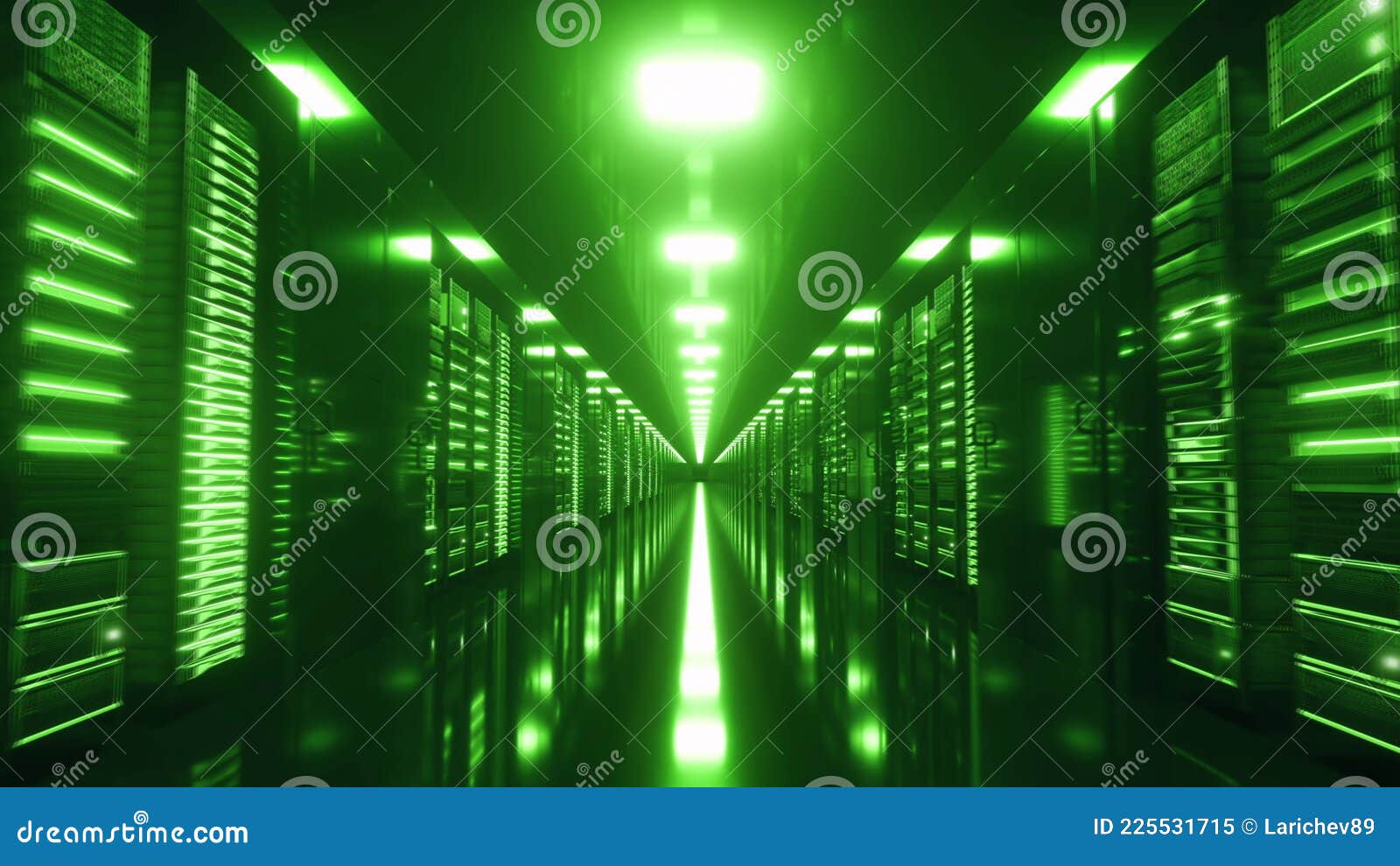 Modern Working Server Room with Rack Servers. Data Center with Endless ...