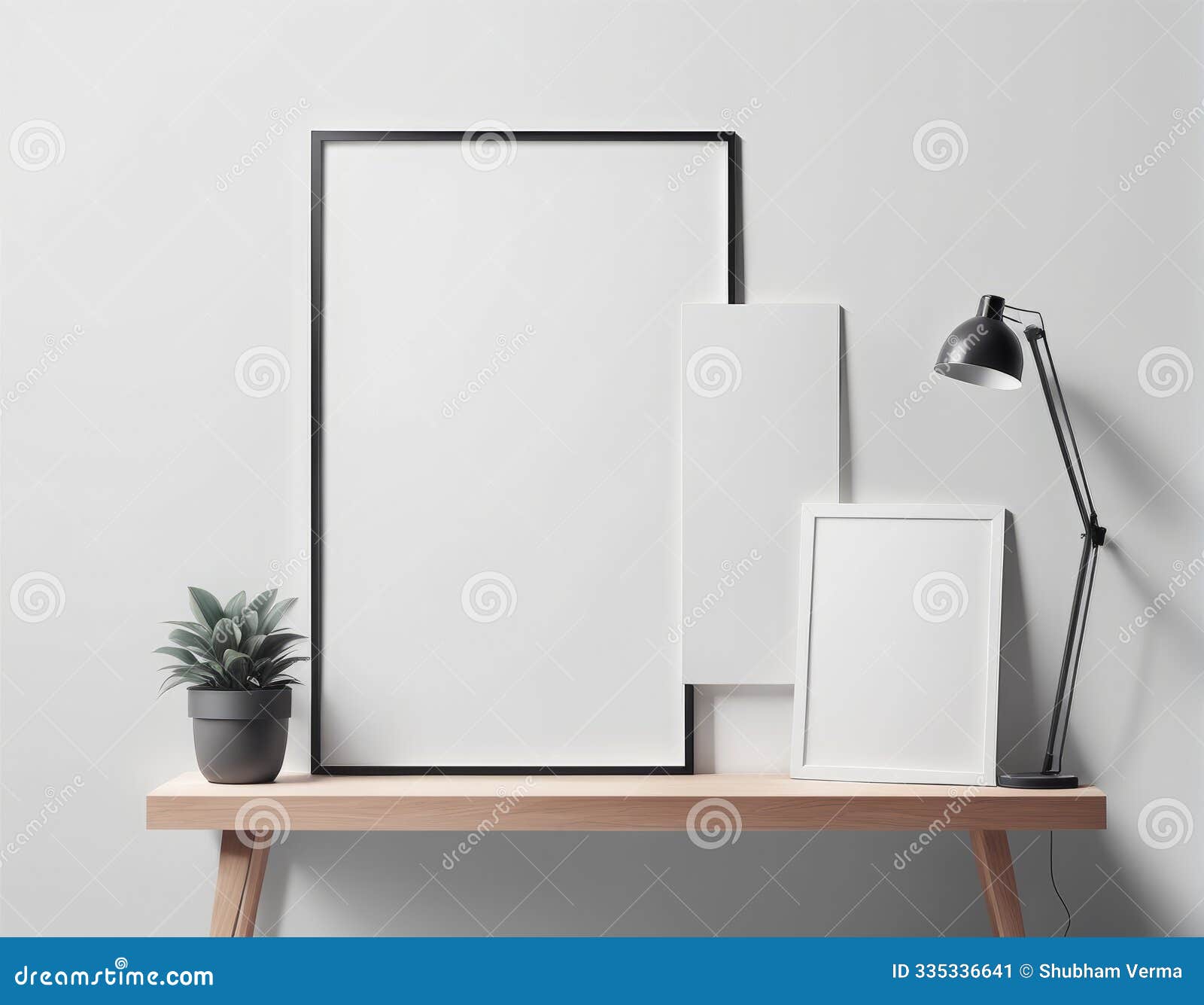 Modern Workplace with Blank White Posters and Laptop on the Table ...