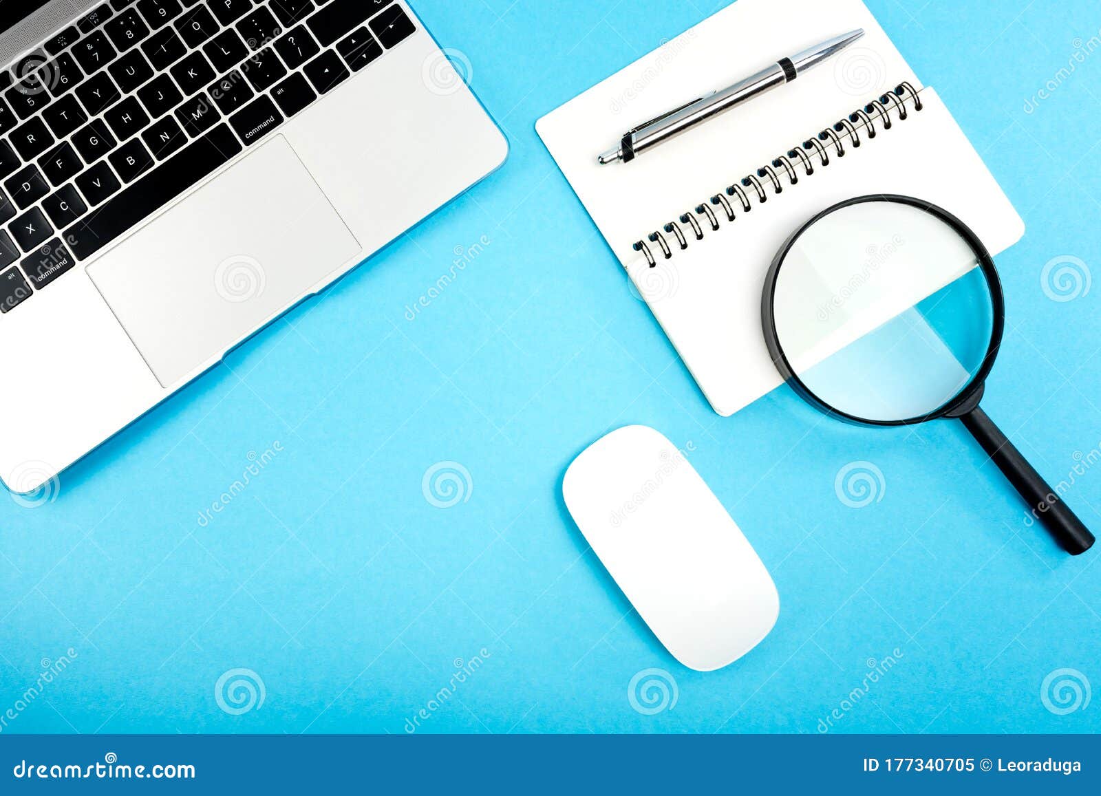 Modern Workplace on Blue Table. Stock Image - Image of desktop ...