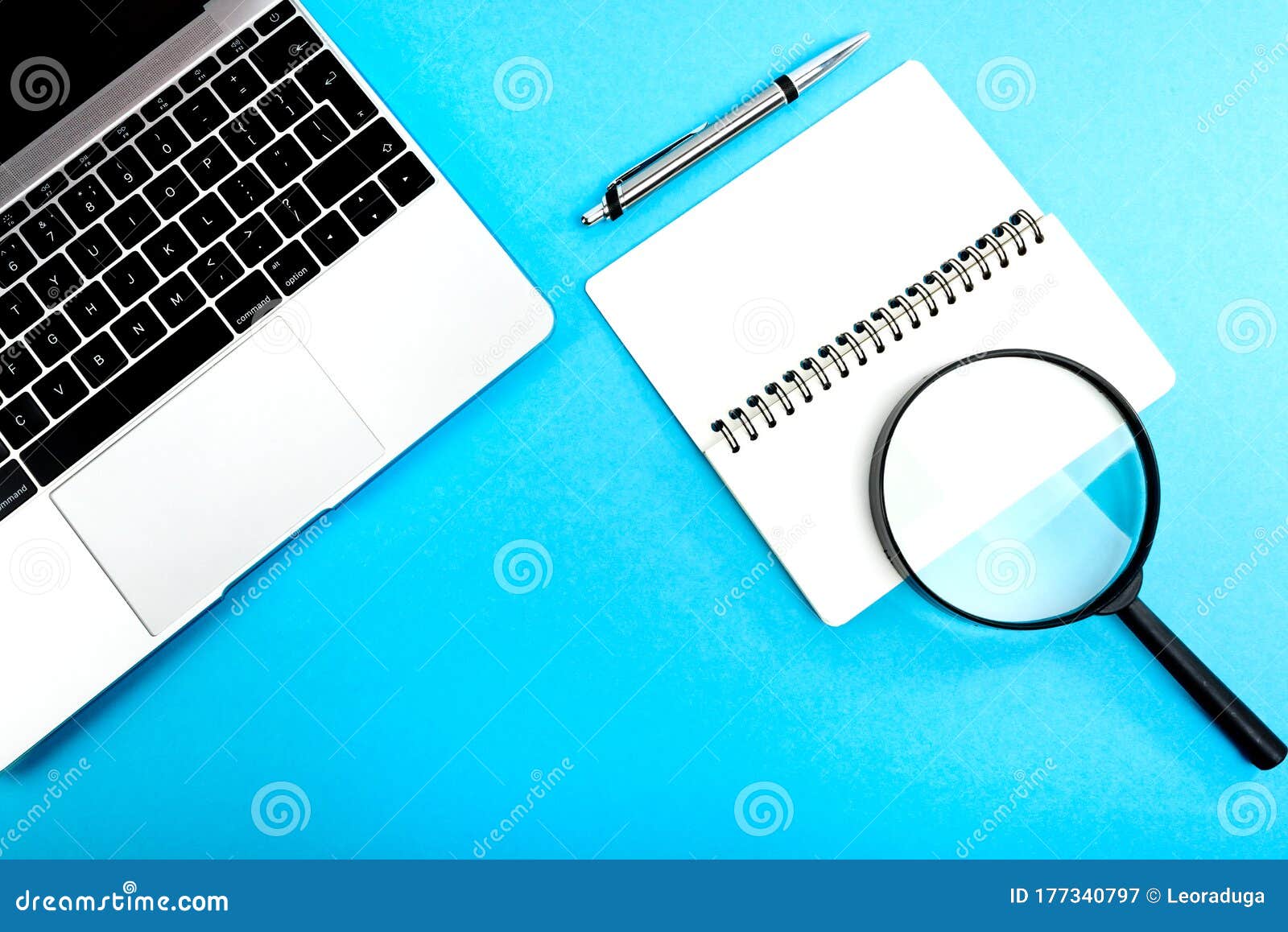 Modern Workplace on Blue Table. Stock Image - Image of desk, document ...