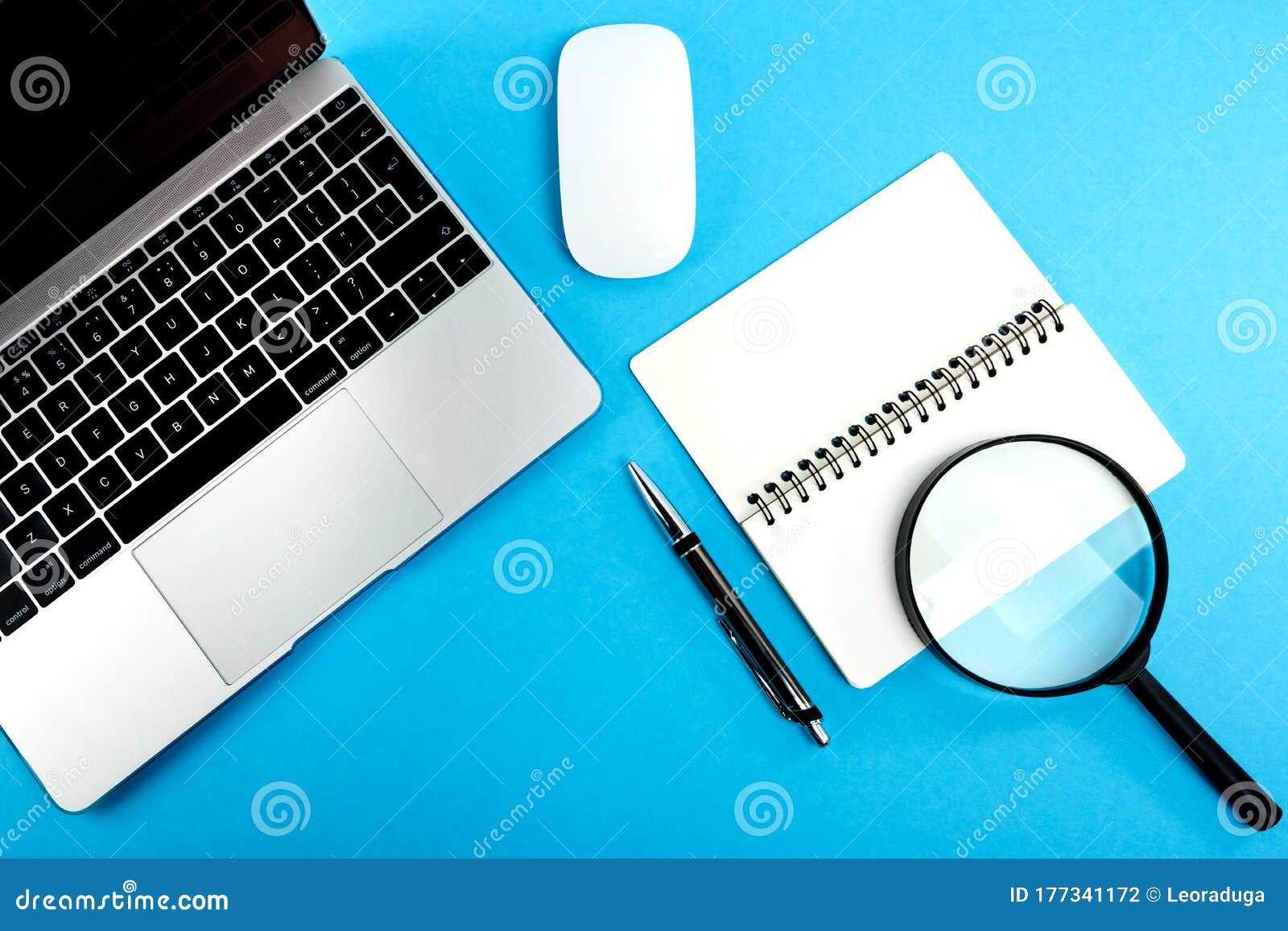 Modern Workplace on Blue Table. Stock Photo - Image of empty, document ...