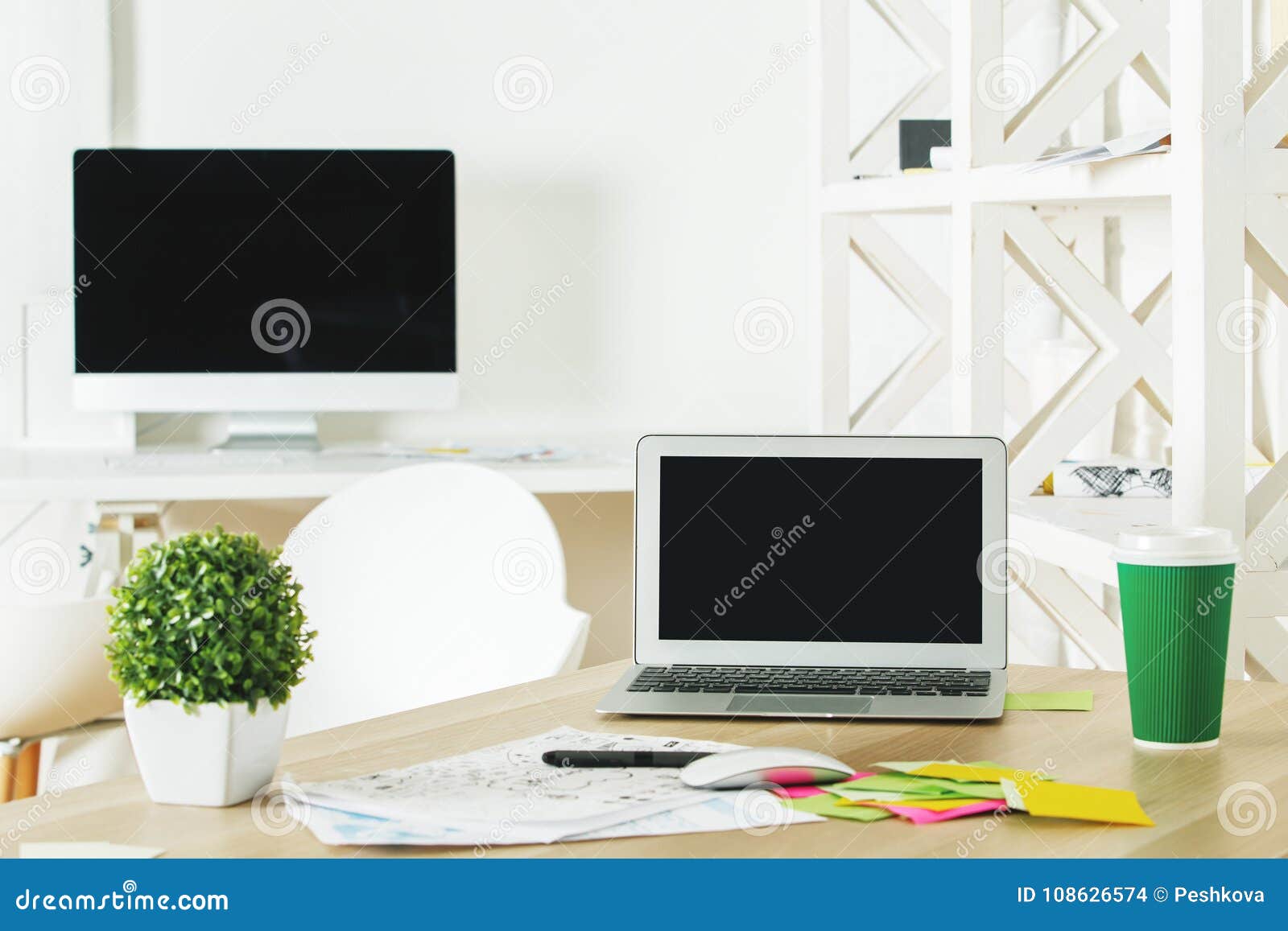 Modern Workplace with Clean Computer Stock Photo - Image of display ...