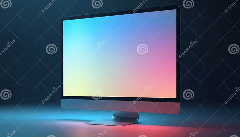 Modern Workplace with Computer Monitor. Front View Screen Mockup Stock ...