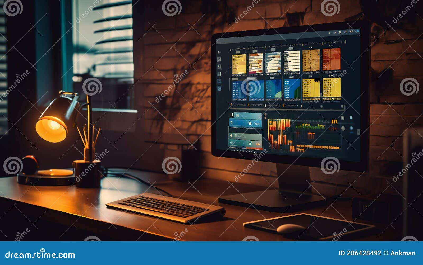 Modern Workplace with Computer Monitor. Front View Screen Mockup Stock ...