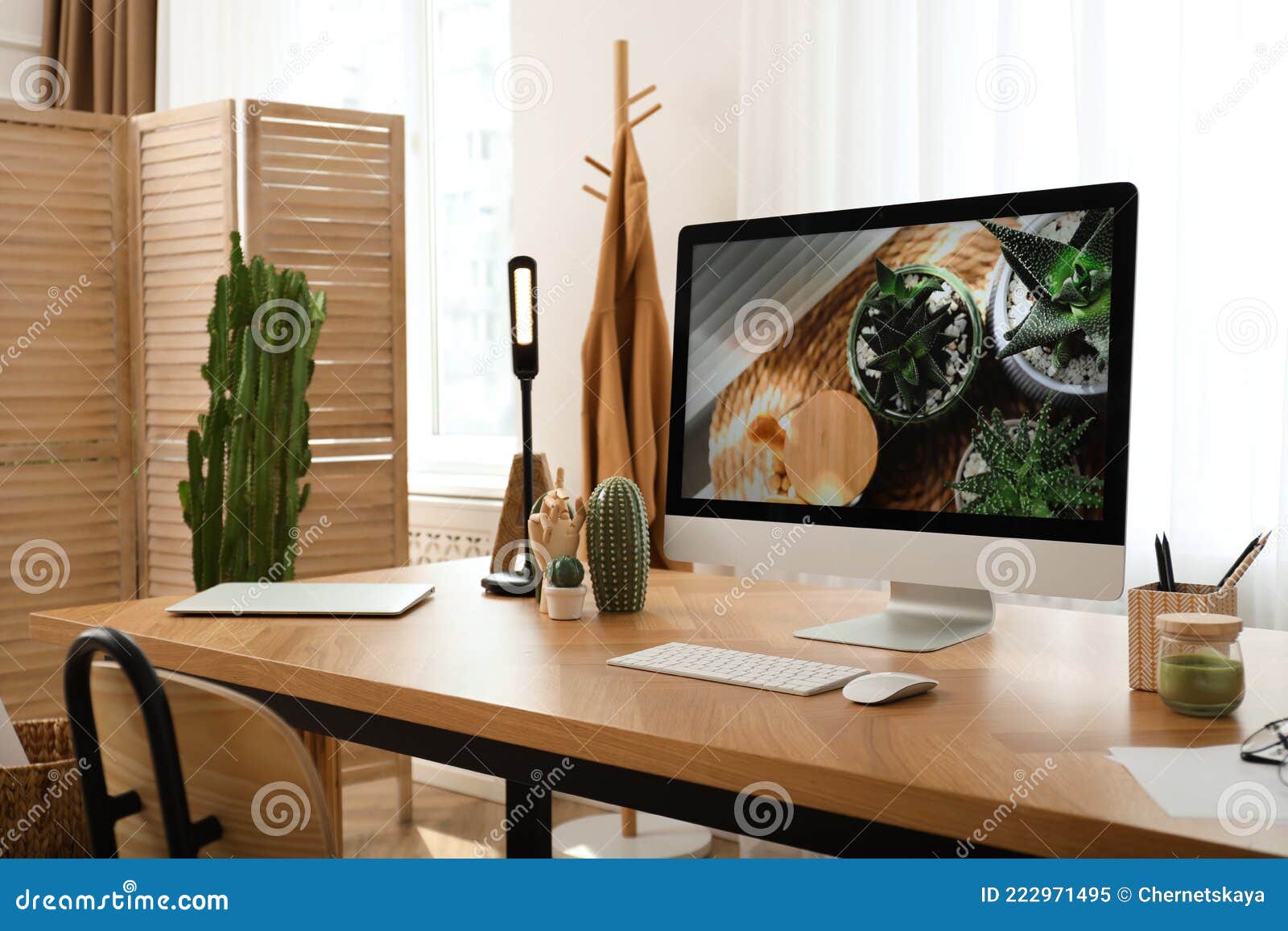Modern Workplace with Computer in Room Stock Image - Image of ...