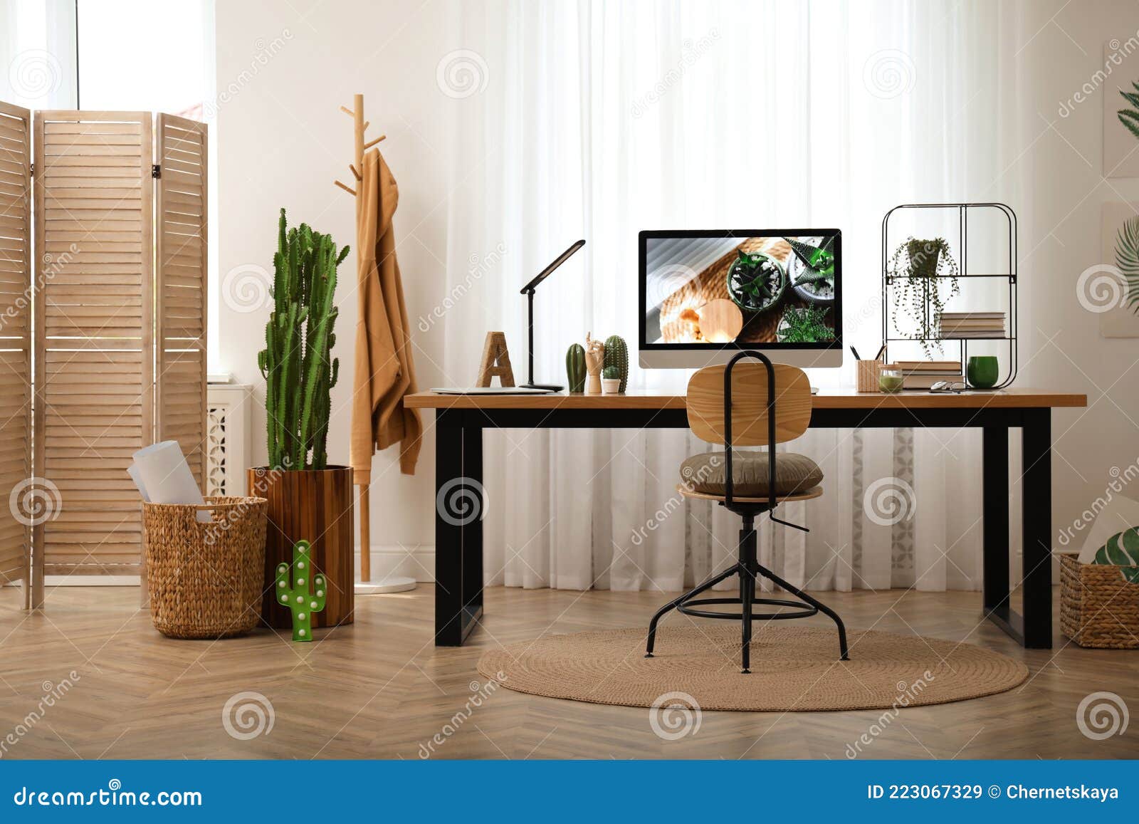 Modern Workplace with Computer in Room. Interior Stock Image - Image of ...