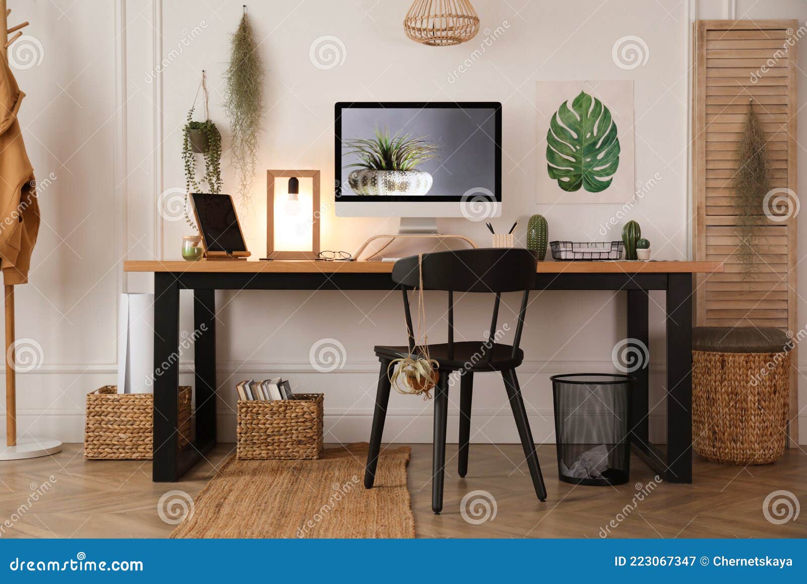 Modern Workplace with Computer in Room. Interior Stock Image - Image of ...