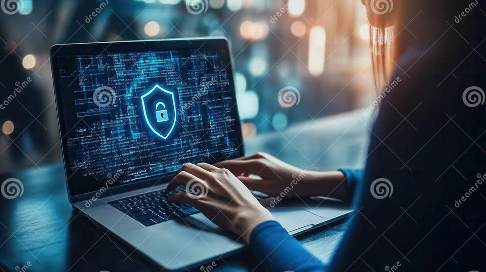 Digital Office Workspace Displaying Cybersecurity Interface ...