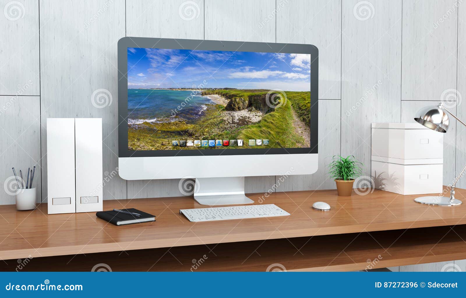 Modern Workplace Interior with Computer and Devices 3D Rendering Stock ...