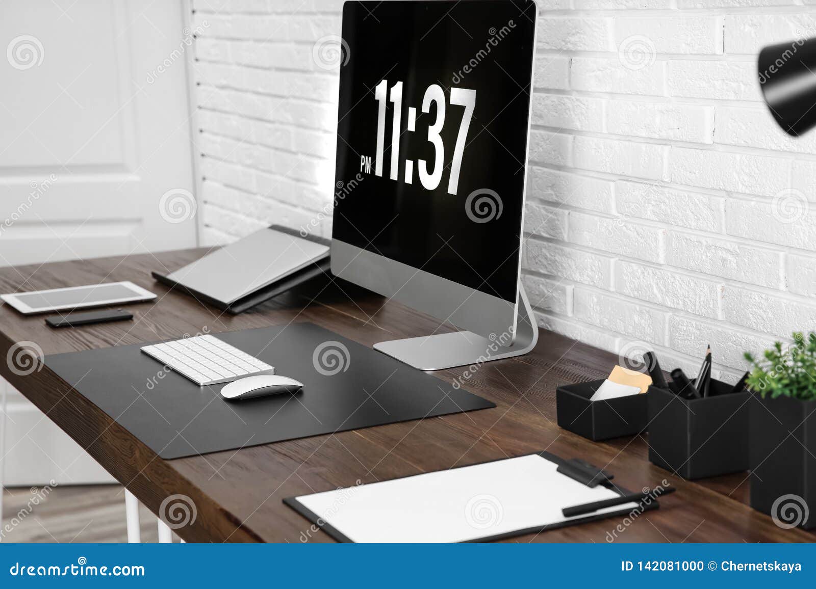 Modern Workplace Interior with Computer and Devices on Table Stock ...
