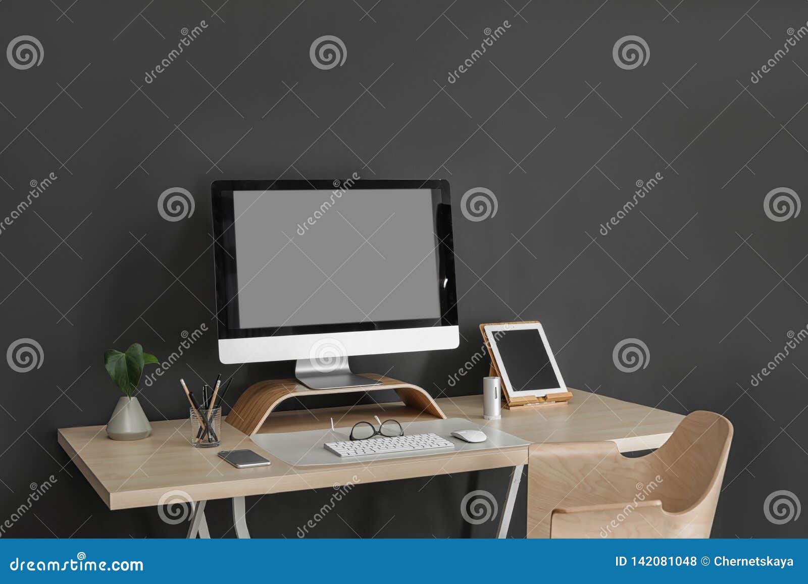 Modern Workplace Interior with Computer and Devices on Table Stock ...