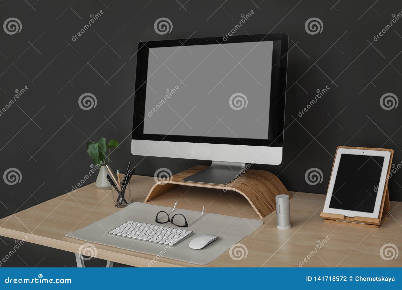 Modern Workplace Interior with Computer on Table. Stock Photo - Image ...
