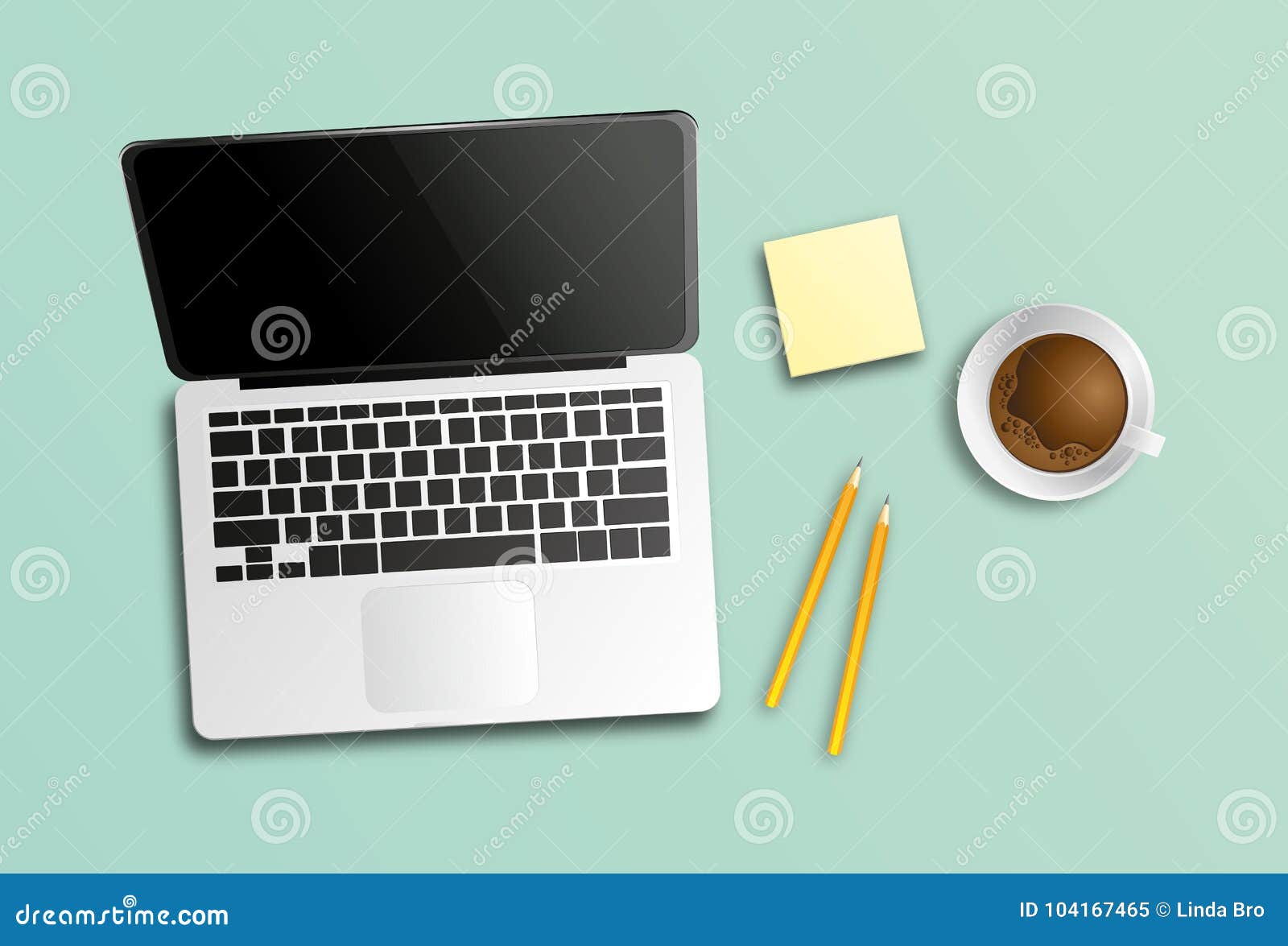 Modern Workplace, Laptop, Coffee, Notepad Stock Vector - Illustration ...