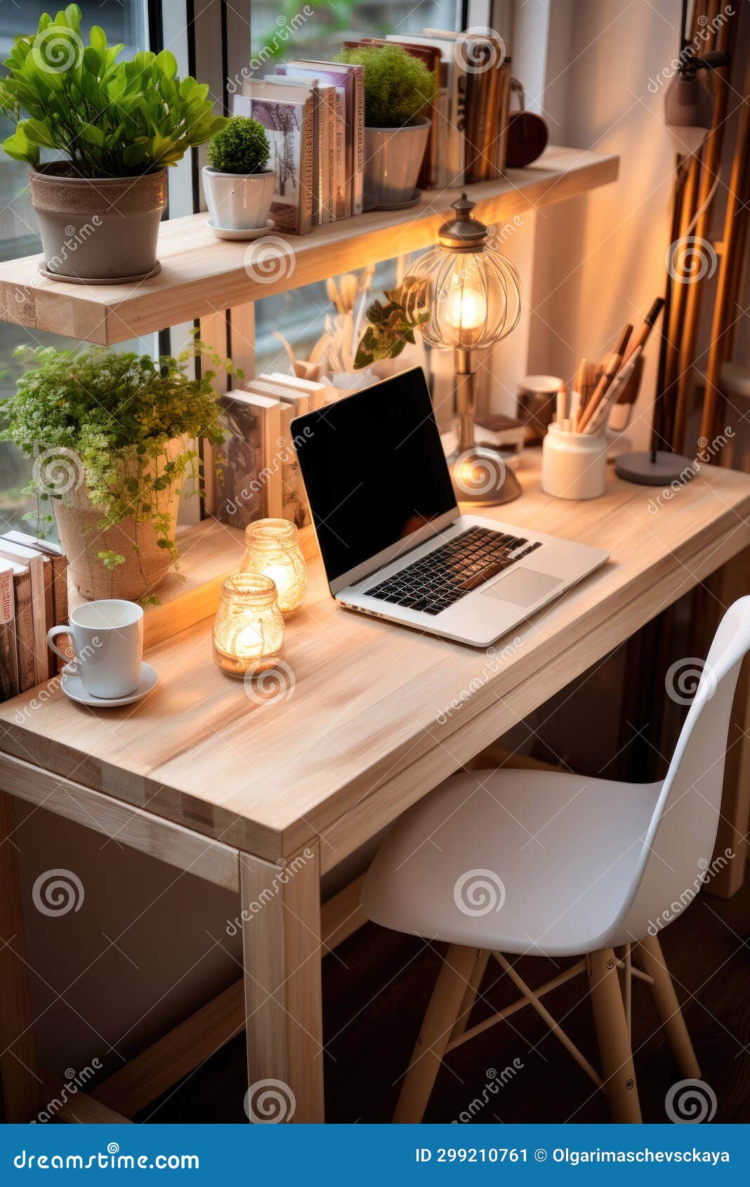 Modern Workplace with a Laptop at Home Stock Illustration ...