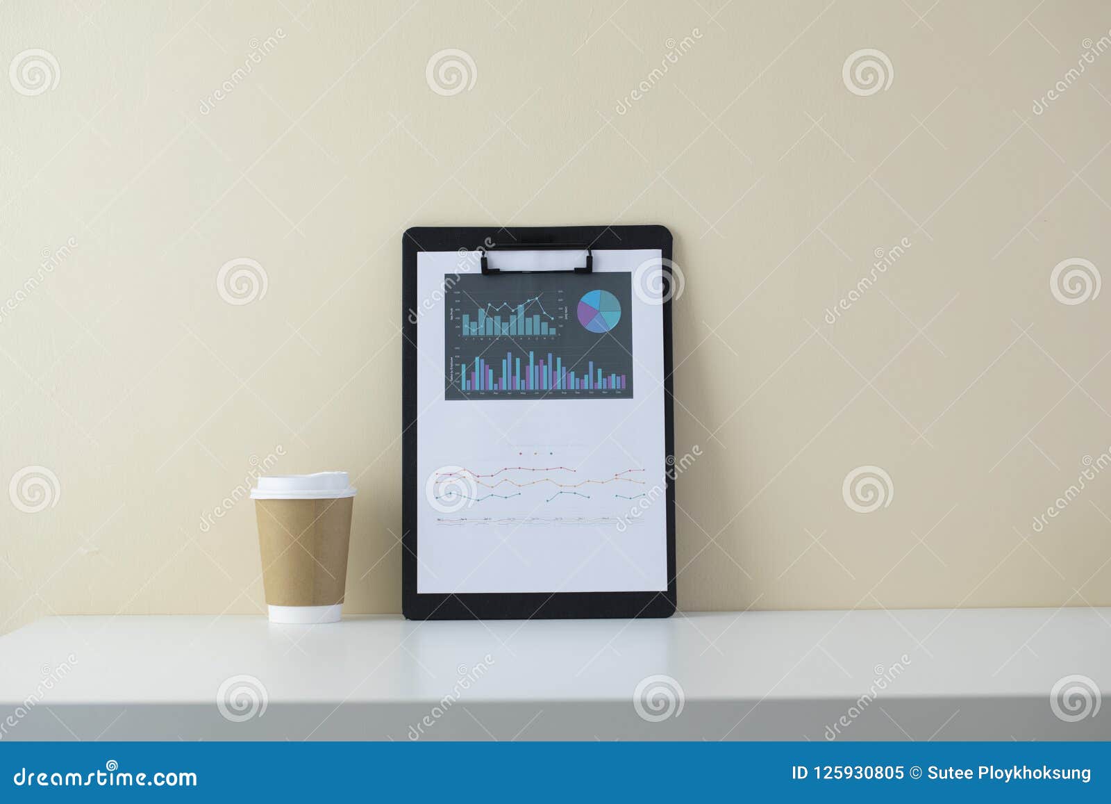 Cup of Coffee and Chart on Table Stock Image - Image of interior, focus ...