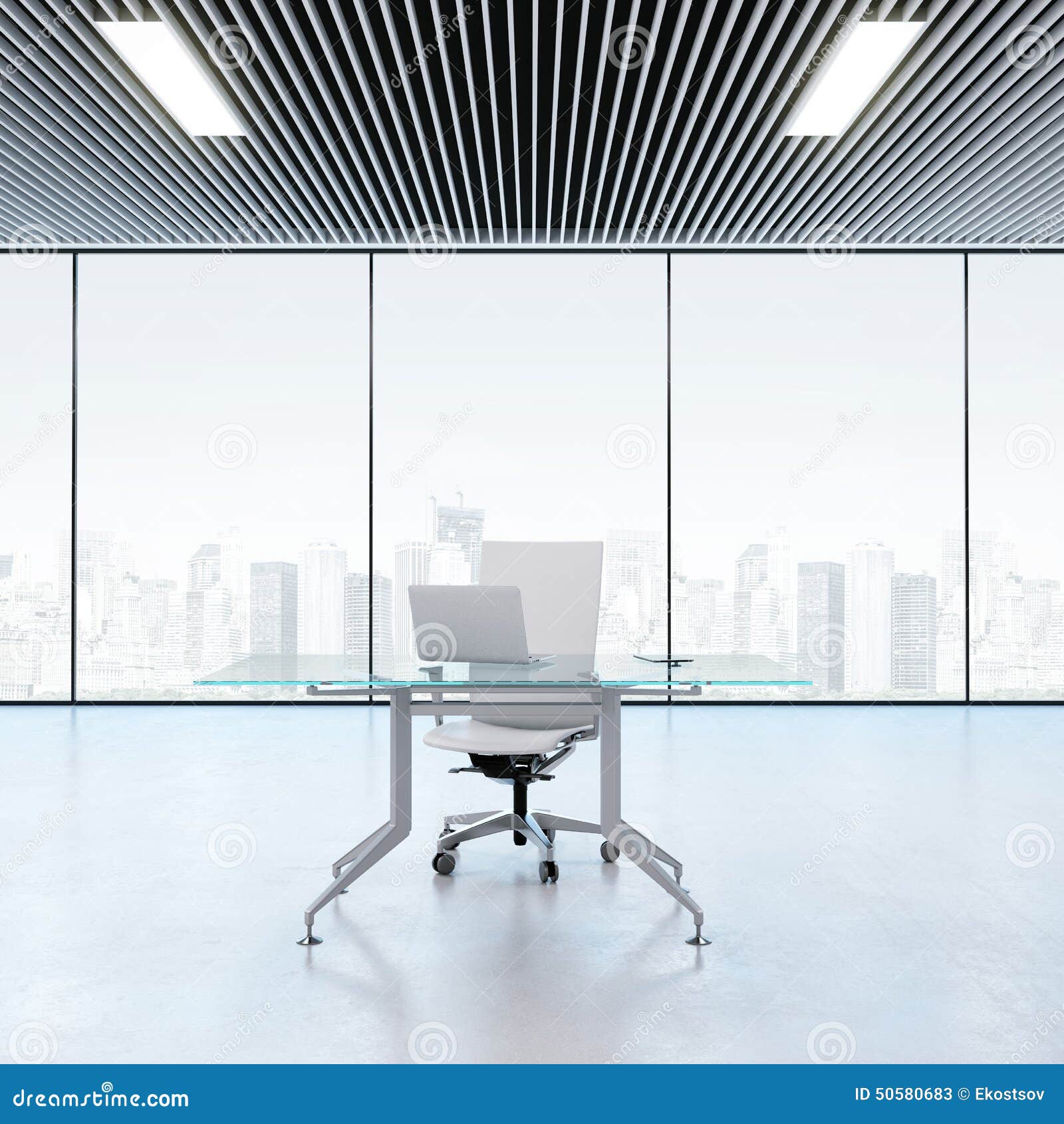 Modern Workplace in the Office with Windows Stock Illustration ...