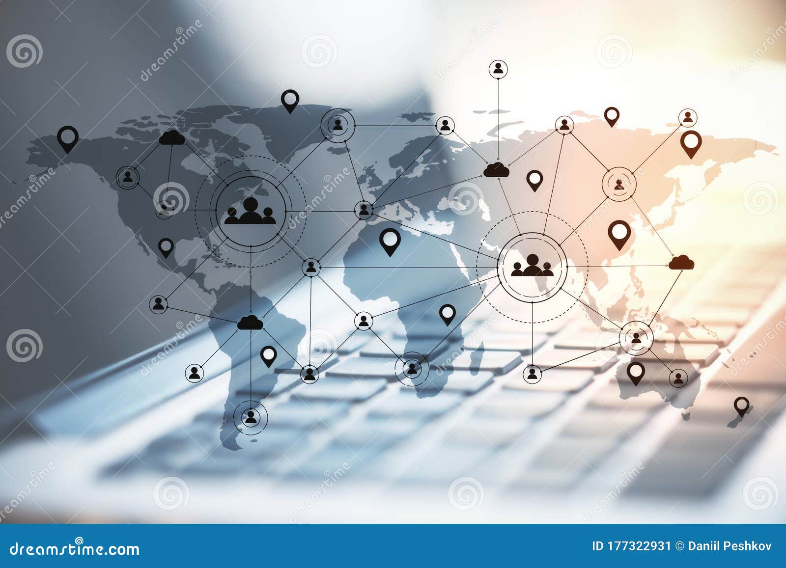 Modern Workplace with Remote Work Interface Stock Image - Image of ...