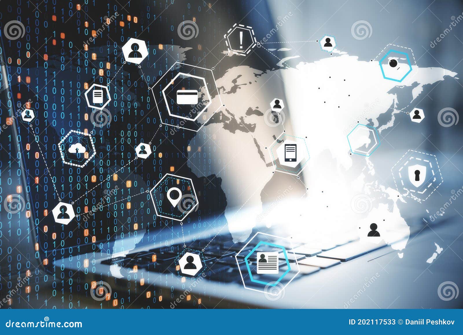 Modern Workplace with Remote Work Interface Stock Image - Image of ...