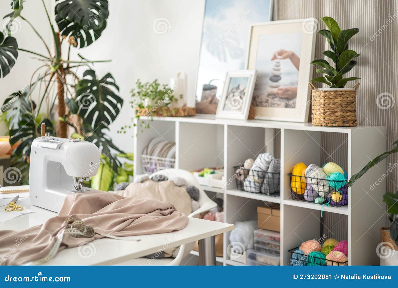 Modern Workplace of Tailor Textile Craft Designer Table with Sewing ...