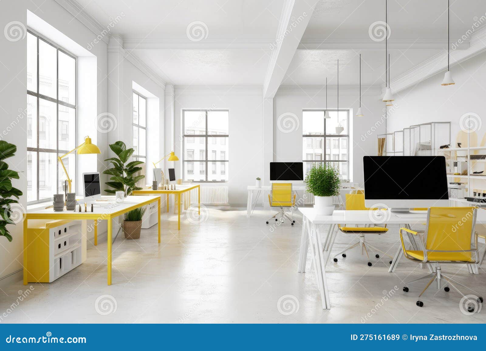 Modern Workplaces in a Light and Cozy Office. Generative Ai Stock ...