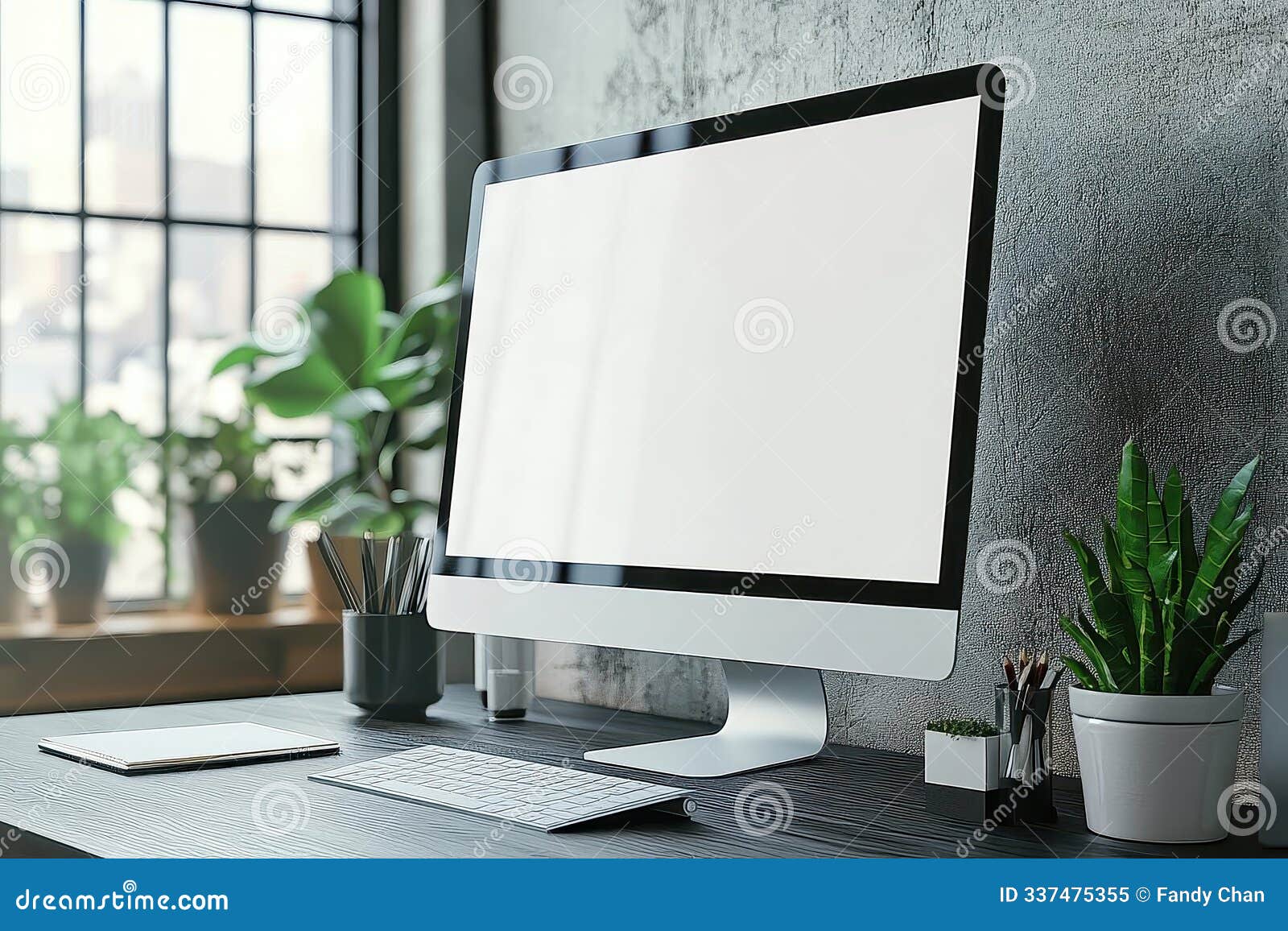 Modern Workspace with Blank Desktop Computer Screen on Desk for Mockup ...