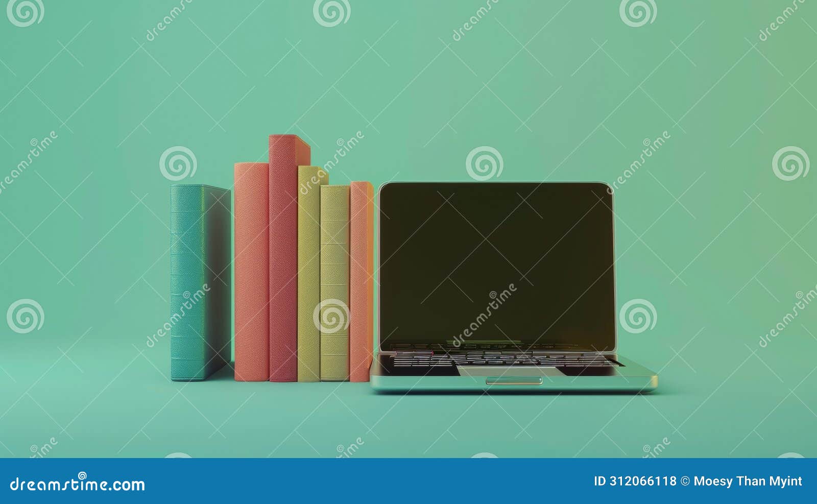 Modern Workspace with Blank Screen Laptop Computer, Books and ...