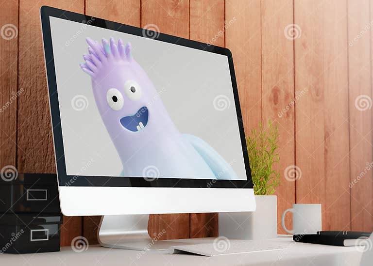 Modern Workspace with Computer Trolling Stock Illustration ...