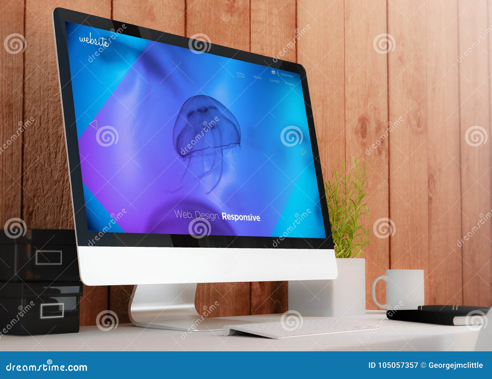 Modern Workspace with Computer Website Design Stock Illustration ...