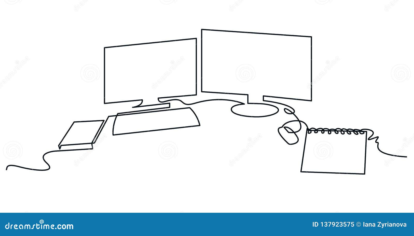 Modern Workspace Continuous One Line Vector Drawing Stock Vector ... Modern Workspace Continuous One Line Vector Drawing Stock Vector ...