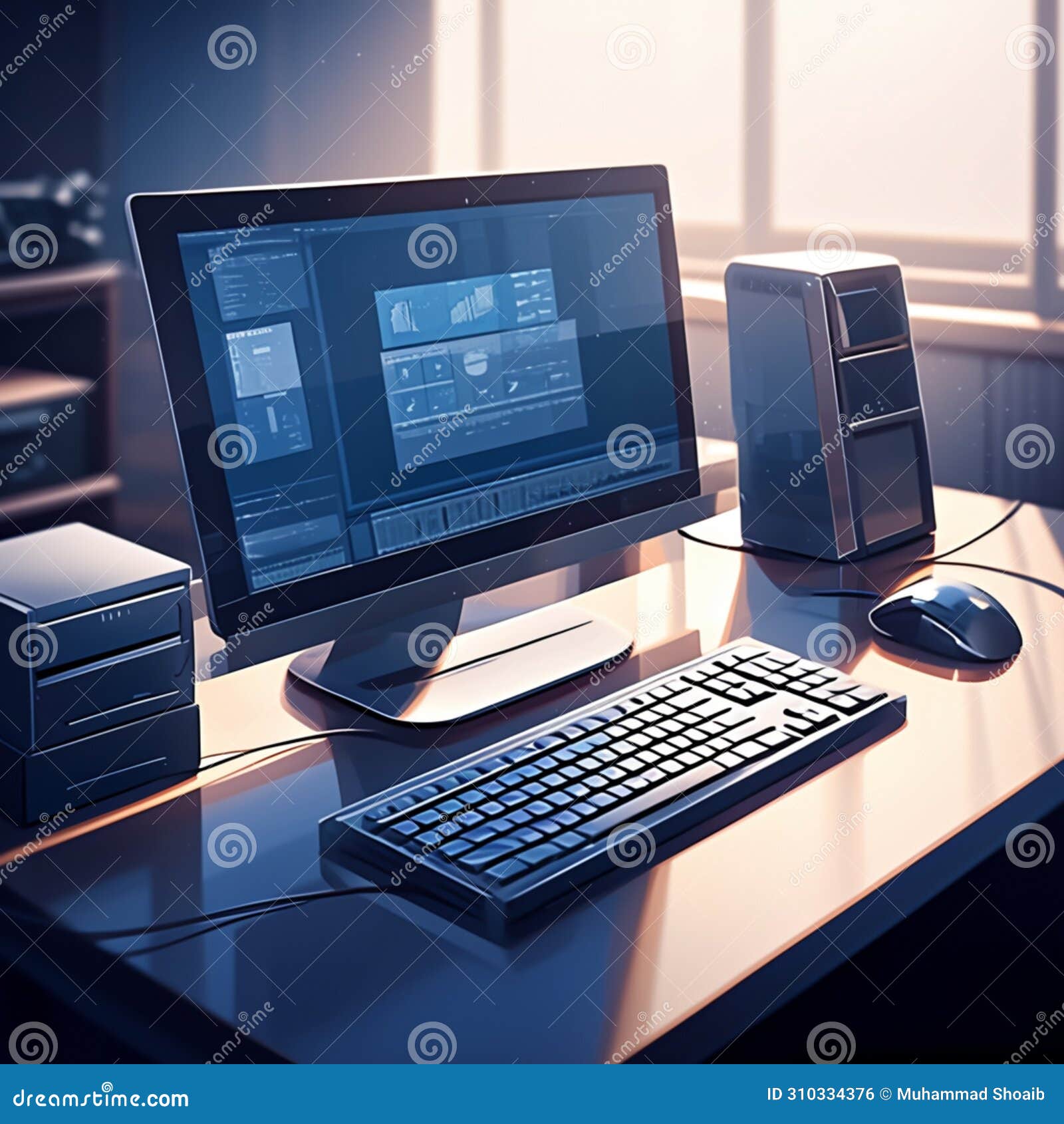 Modern Workspace Desktop Computer, Keyboard, and Mouse in Focus Stock ... Modern Workspace Desktop Computer, Keyboard, and Mouse in Focus Stock ...