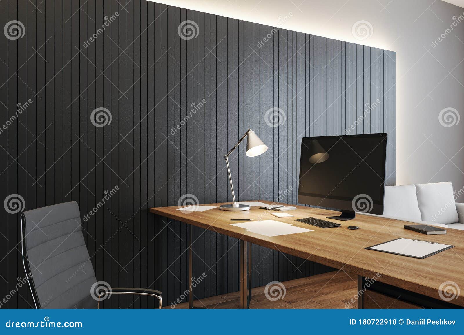 Modern Workspace Desktop with Computer and Lamp on Table Stock ... Modern Workspace Desktop with Computer and Lamp on Table Stock ...