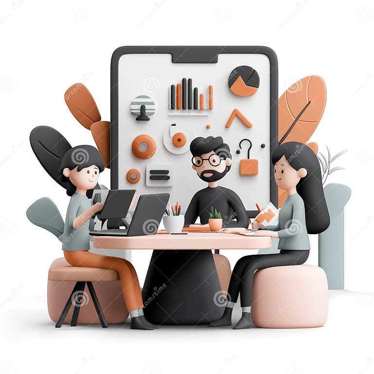 A Modern Workspace Featuring a Diverse Team Collaborating Over ...