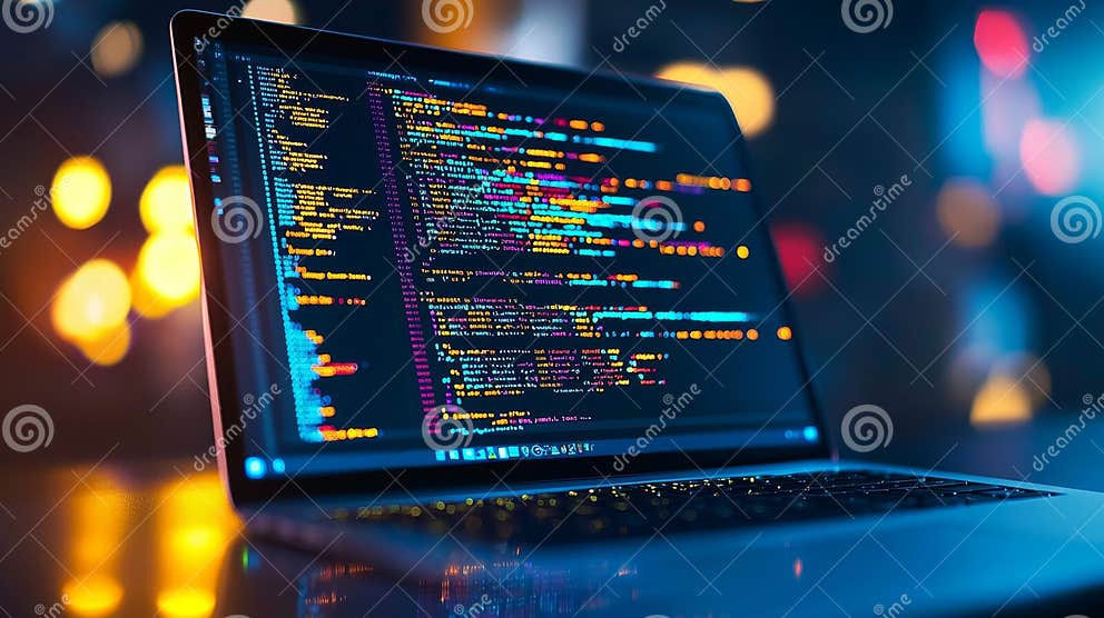 High-Tech Laptop with Code Snippets and Web Development Tools Stock ... High-Tech Laptop with Code Snippets and Web Development Tools Stock ...