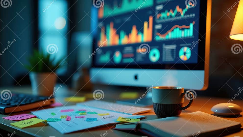 Modern Workspace with High-Resolution Computer Screen Stock ...