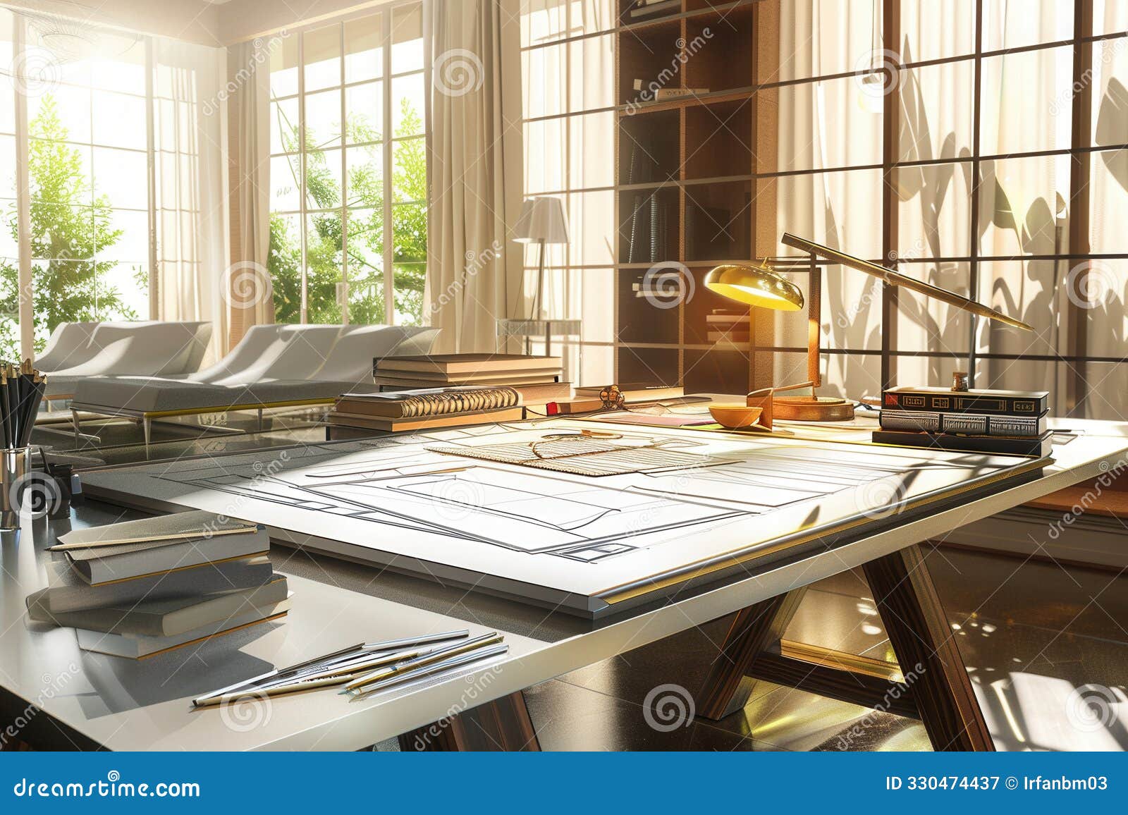 Modern Workspace. Interior Design and Architecture Drafting Table ...
