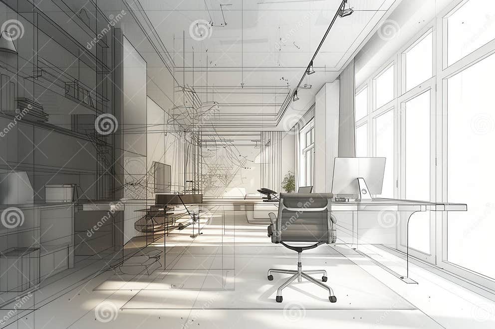 Modern Workspace. Interior Design and Drafting Table for Architecture ...